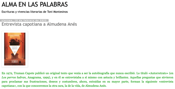 #Entrevista – Almudena Anés responde el Cuestionario Capotiana – Editorial Ultramarina C & D